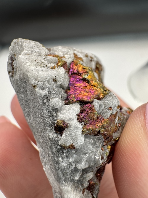Rainbow Chalcopyrite on Iceland Spar 37g JiangXi China - Medusa Minerals